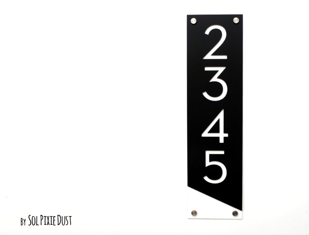 Modern House Numbers, Black Acrylic With White Acrylic - Vertical ...