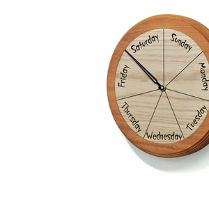 Wooden Round Clock Natural Wood Face - Week Days Clock - Laser Engraved ...