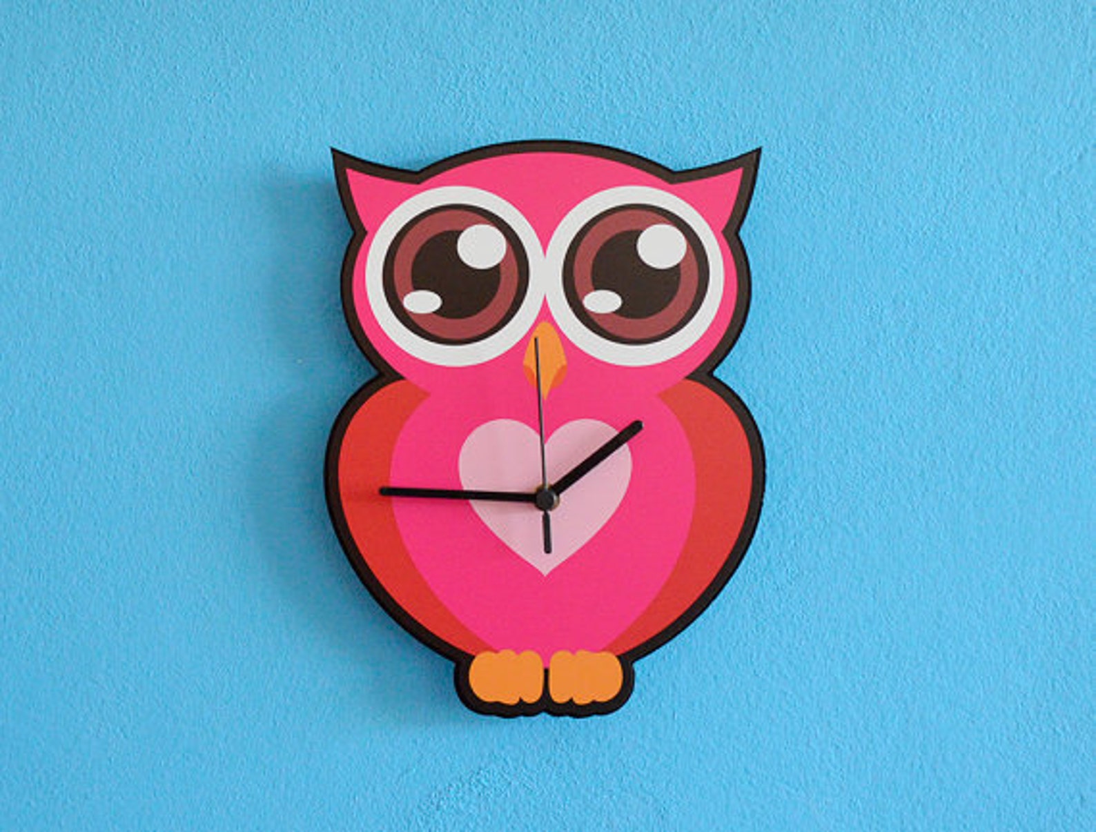 Pink Owl Cartoon Wall Clock | Etsy