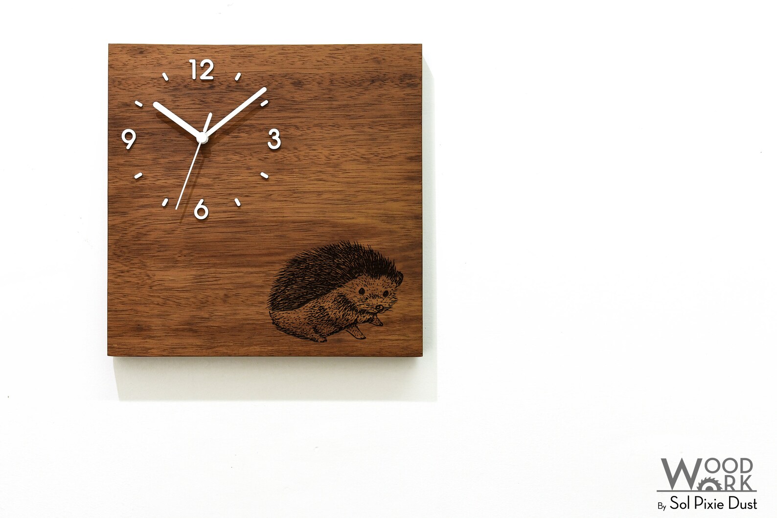 Solid Wood Wall Clock Hedgehog Wood Laser Engraved - Etsy