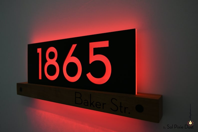 Modern House Numbers LED Light 5V or 12V Iroko Wood & - Etsy