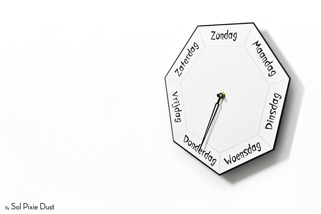 Day of the Week Clock - Heptagon White Wall Clock - Week Clock ...