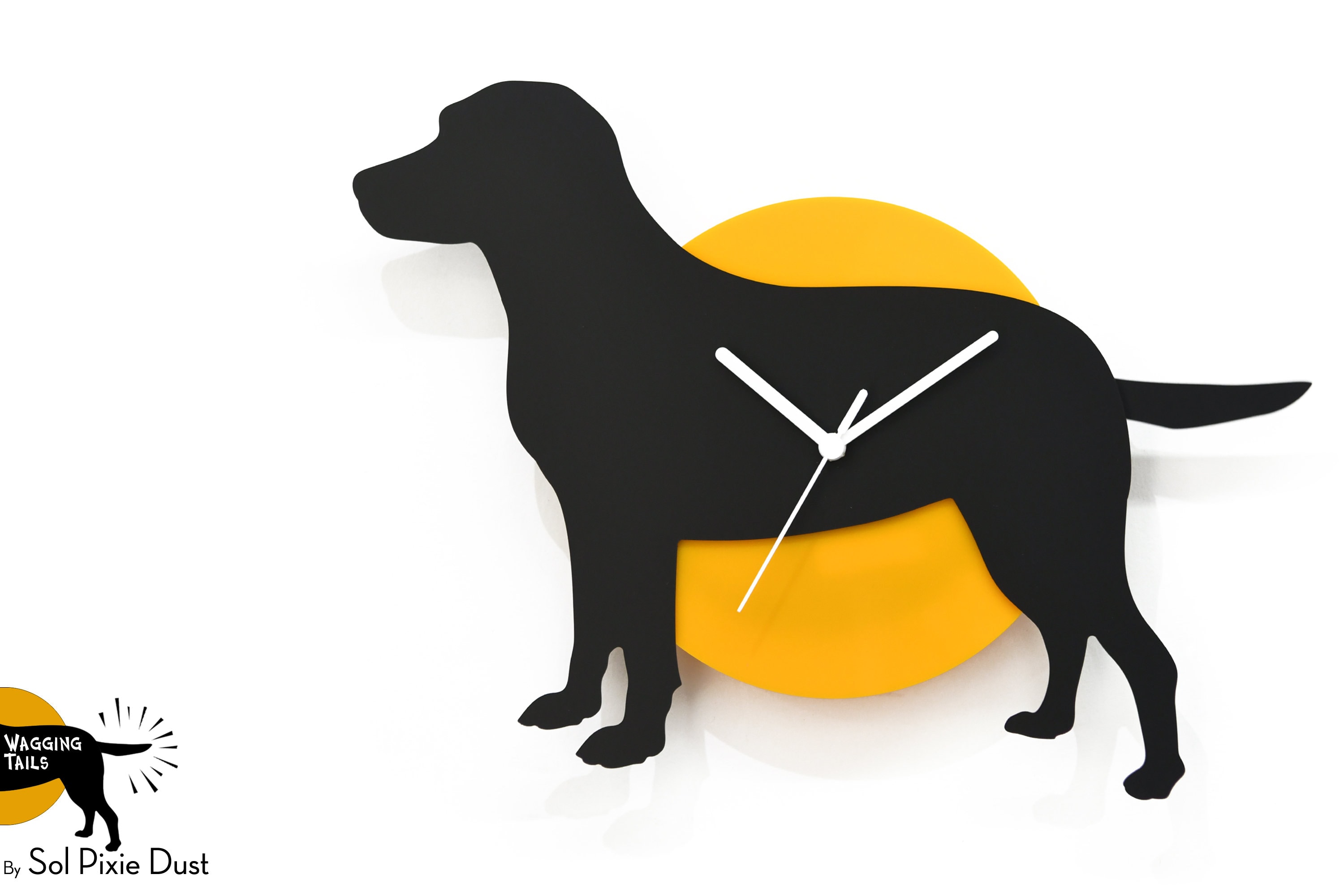 Wagging Tail Labrador Dog - Black & Yellow Silhouette - Wall Clock - Etsy