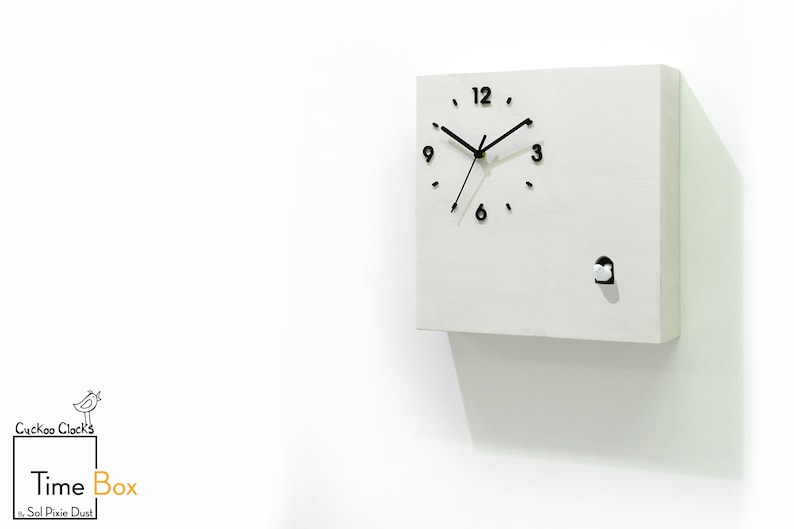 Modern Cuckoo Bird Time Box Clock - White Chalk - Secret Compartment ...