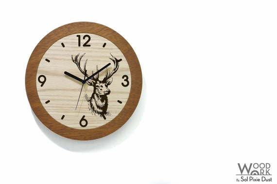 Wooden Round Clock Laser Engraved Simple Solid Wood Clock - Etsy