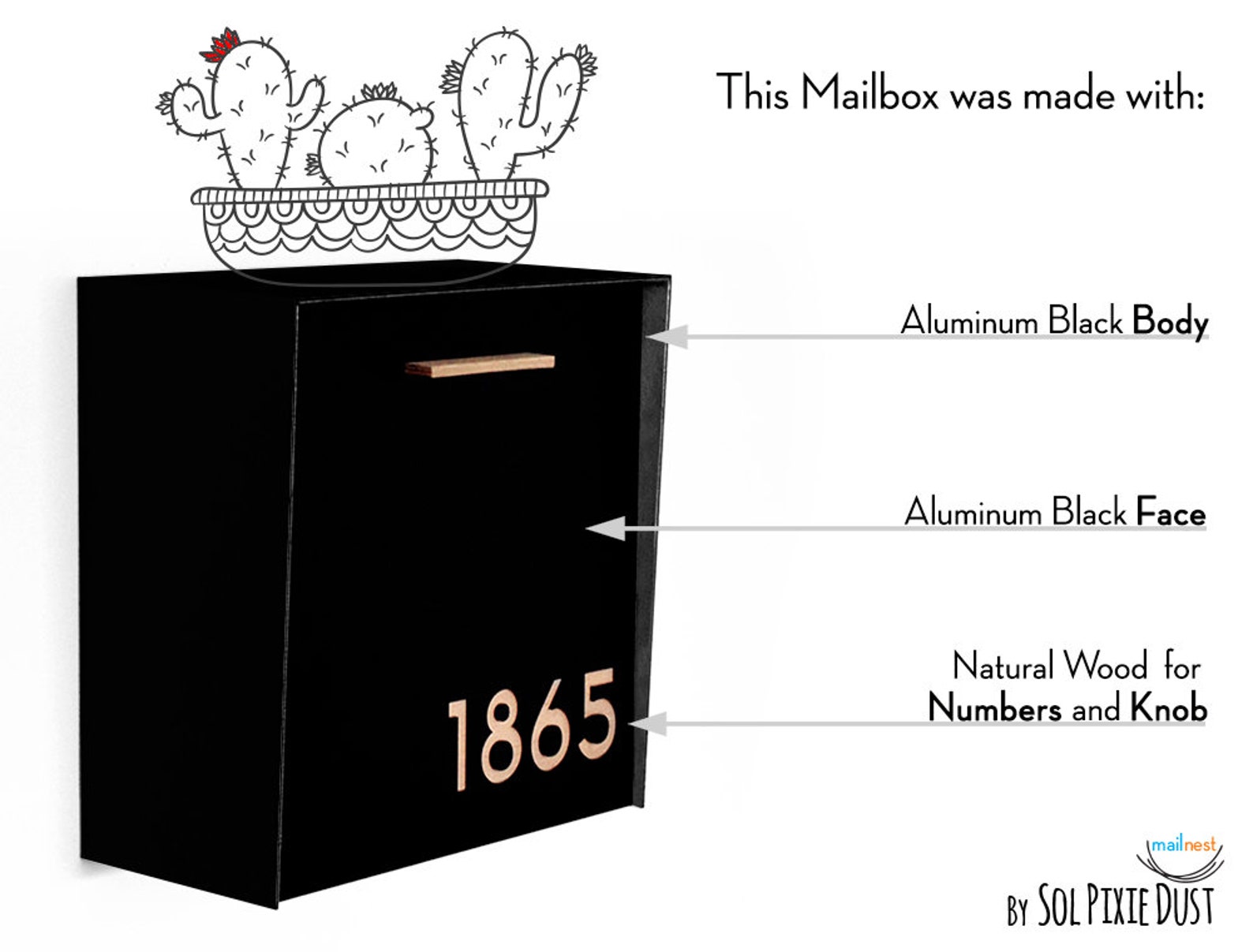 Mailbox With Aluminum Black Face and Body and Natural Wood | Etsy