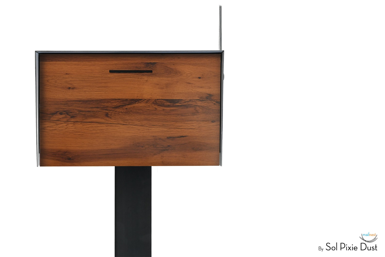 Extra Large Mailbox Post Mounted Aluminum Black Body With Red Oak Door ...