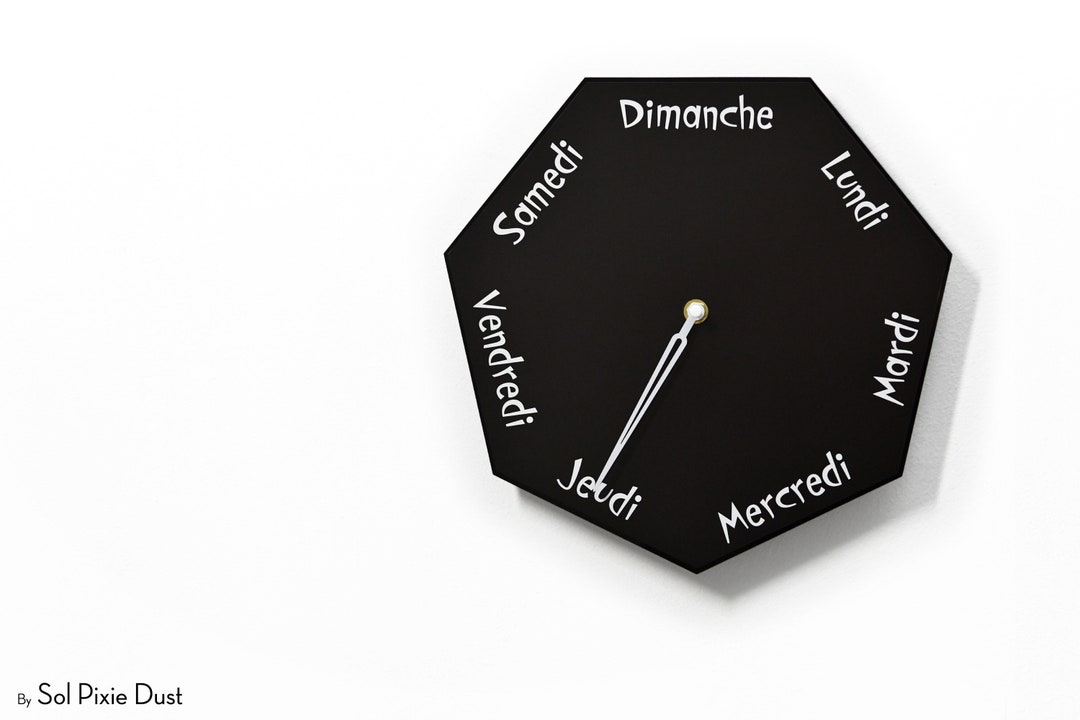 Day of the Week Clock - Heptagon White Wall Clock - Week Clock - Office ...