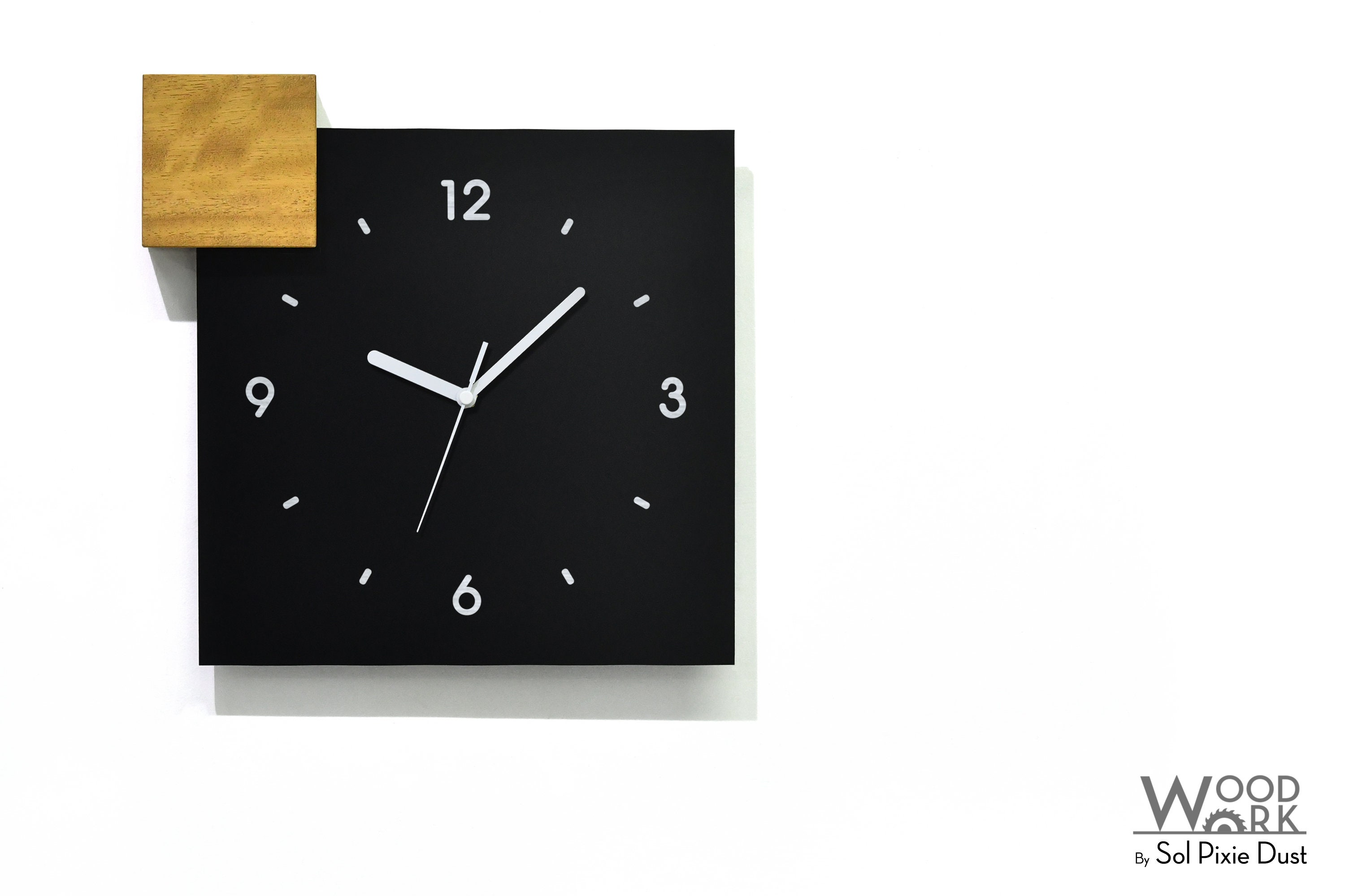 Modern Square Black Aluminum Wall Clock - Fiber Laser Engraving ...