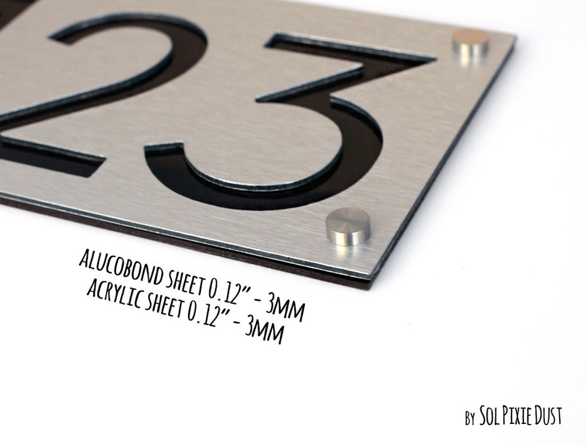 Modern House Numbers, Orange Alucobond With Black Acrylic - Vertical 3 ...