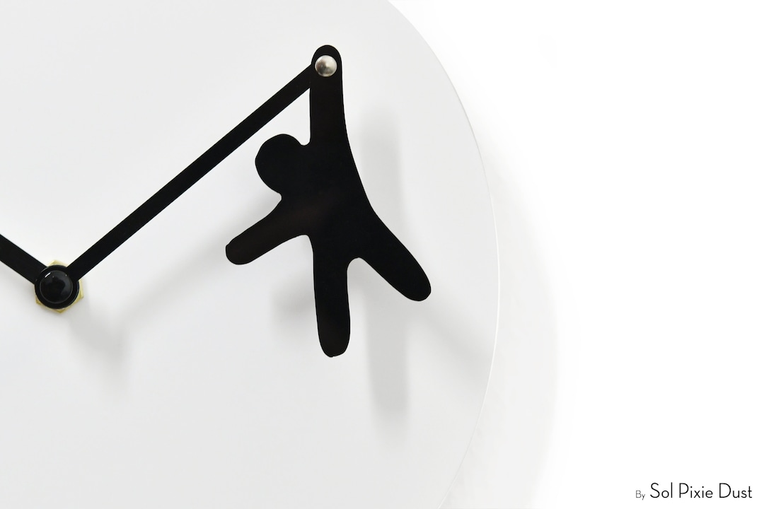 Unique Minimalist Wall Clock - White & Black With Hanging Man - Wall ...