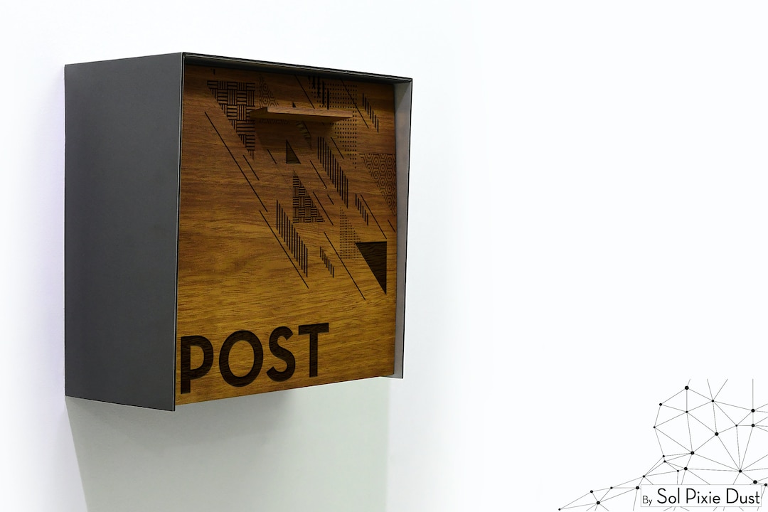 Mailbox With Solid Iroko Wood Face - Metallic Gray Aluminum Body ...