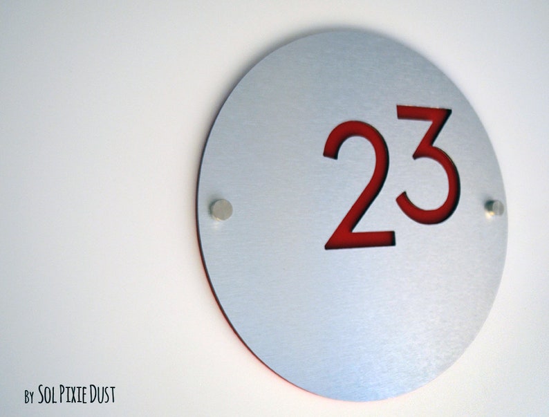 Modern House Numbers Round Alucobond With Red Acrylic | Etsy