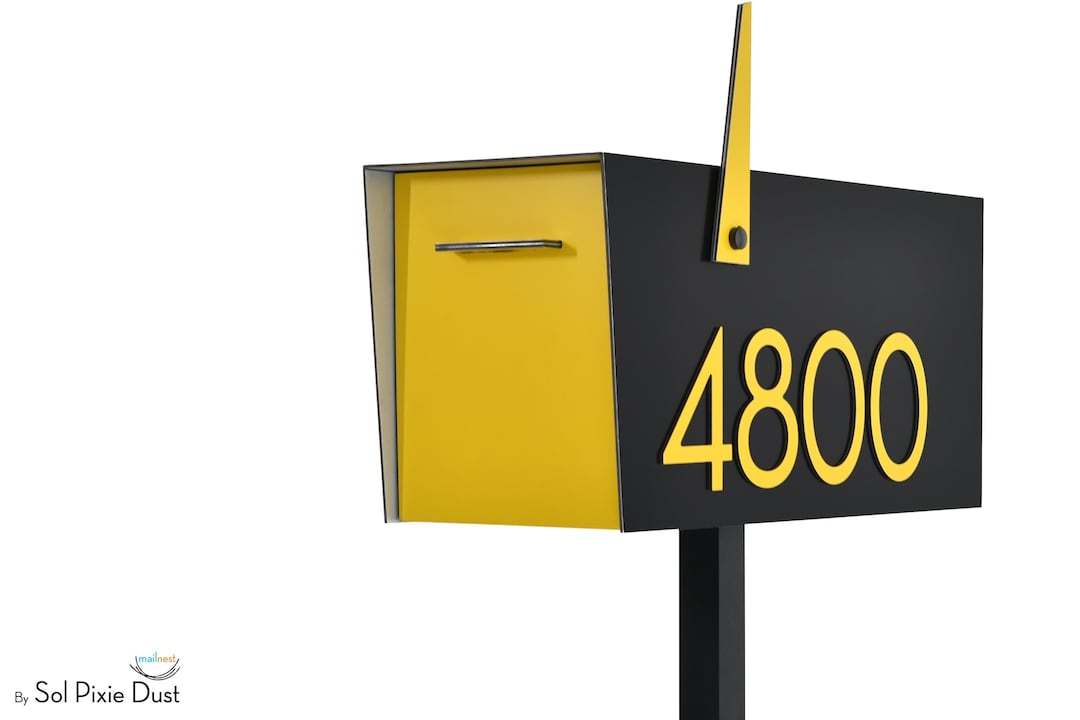 Contemporary Post Mounted Mailbox, Aluminum Black Body and Aluminum ...