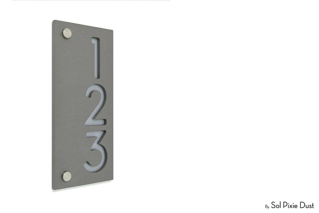 Modern House Numbers, Rectangle Concrete With Gray Acrylic ...