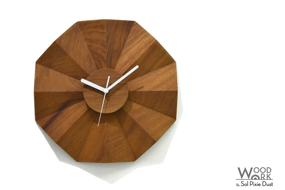 3D Daisy Clock - Solid Wooden Wall Clock - Massive Wood Iroko - Wood ...