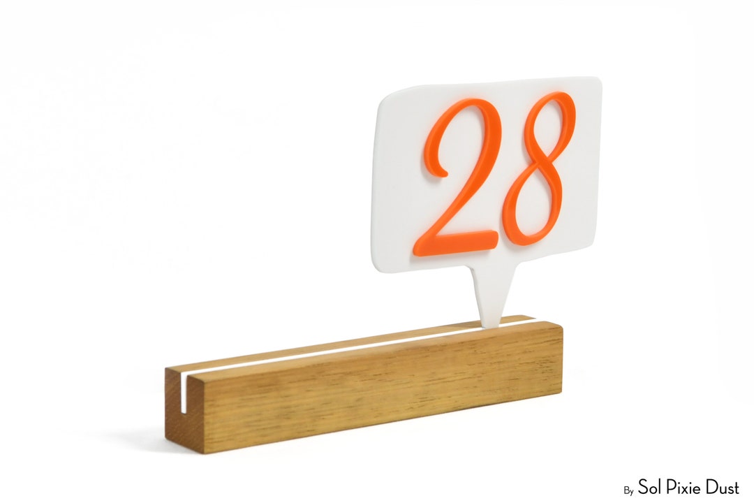 Modern Table Numbers Sign - Wood / White Acrylic - Personalized Table ...
