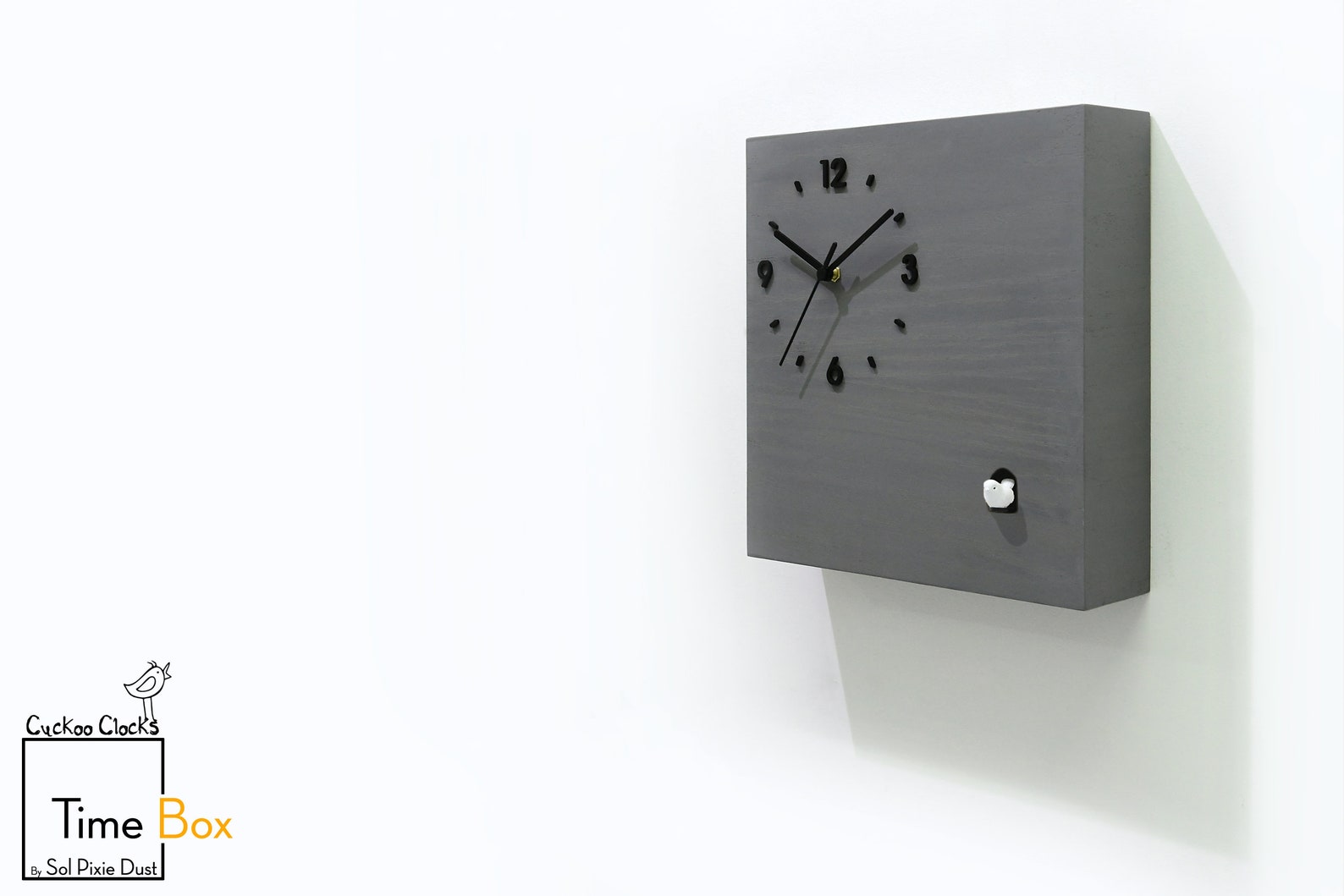Modern Cuckoo Bird Time Box Clock Gray Chalk Secret - Etsy