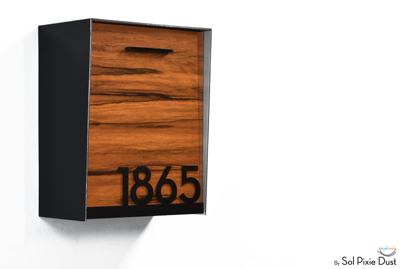 Mailbox With Black Aluminum Body Acacia Face and Underline - Etsy
