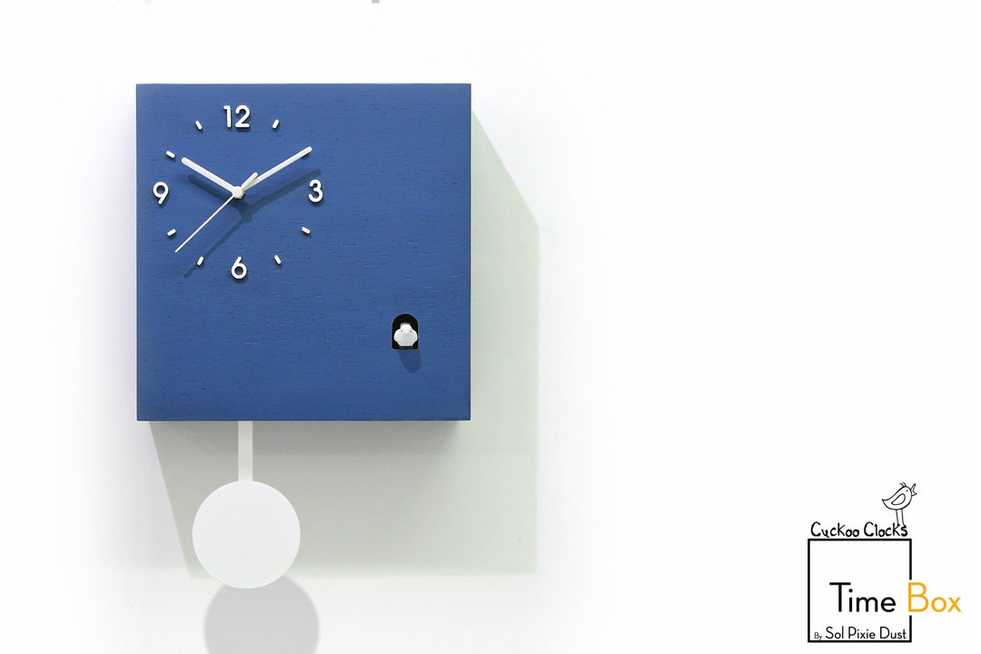 Modern Cuckoo Bird Time Box Clock - Denim Chalk - Secret Compartment ...