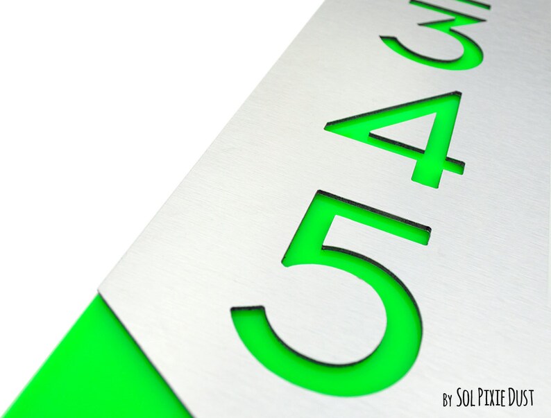 Modern House Numbers, Alucobond With Br.green Acrylic - Vertical 3 ...