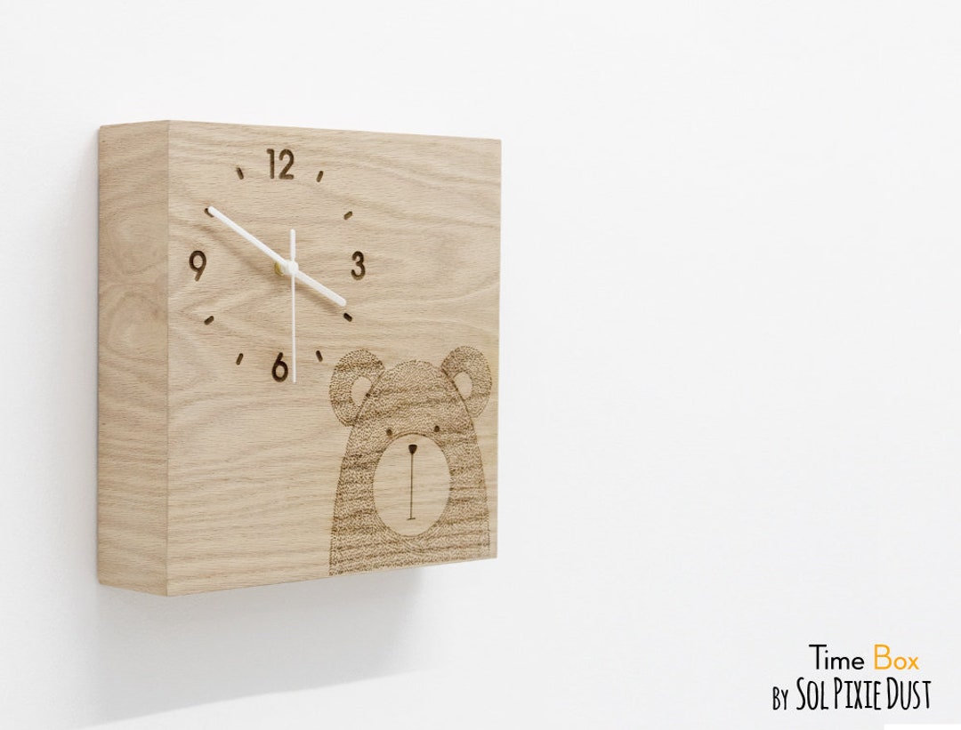 Wooden Time Box Clock - Secret Compartment - Natural Wood With Laser ...