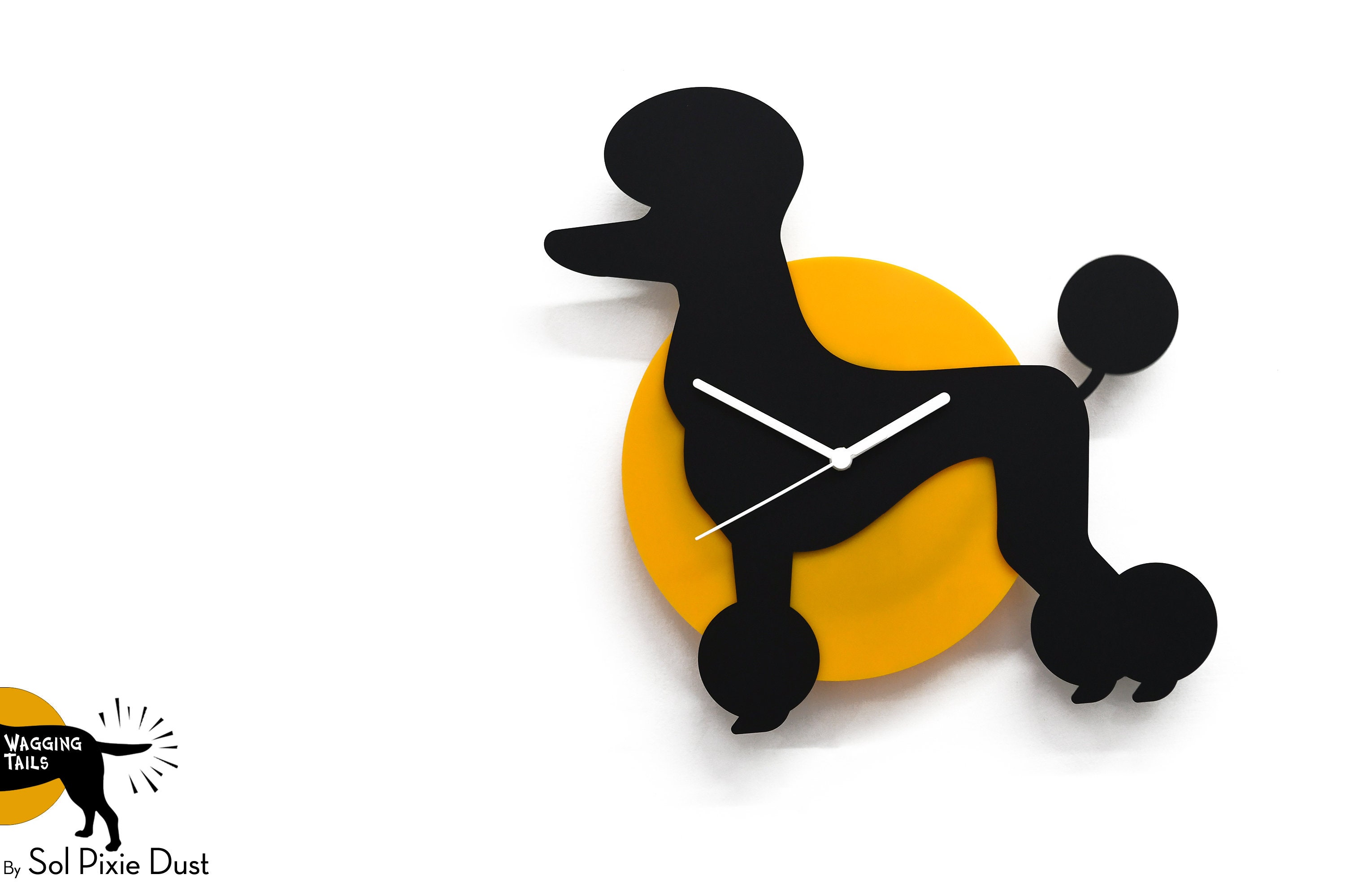 Wagging Tail Poodle Dog Black & Yellow Silhouette Wall | Etsy
