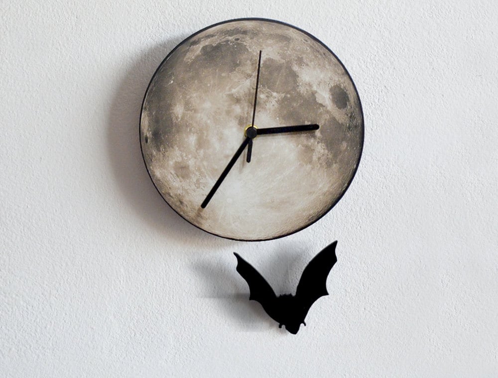 Halloween Bat Swinging on Moon - Wall Clock With Pendulum - Wall Clock ...