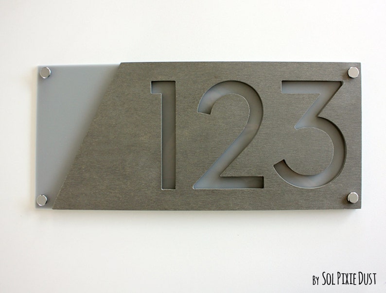 Modern House Numbers Concrete with Gray Acrylic | Etsy