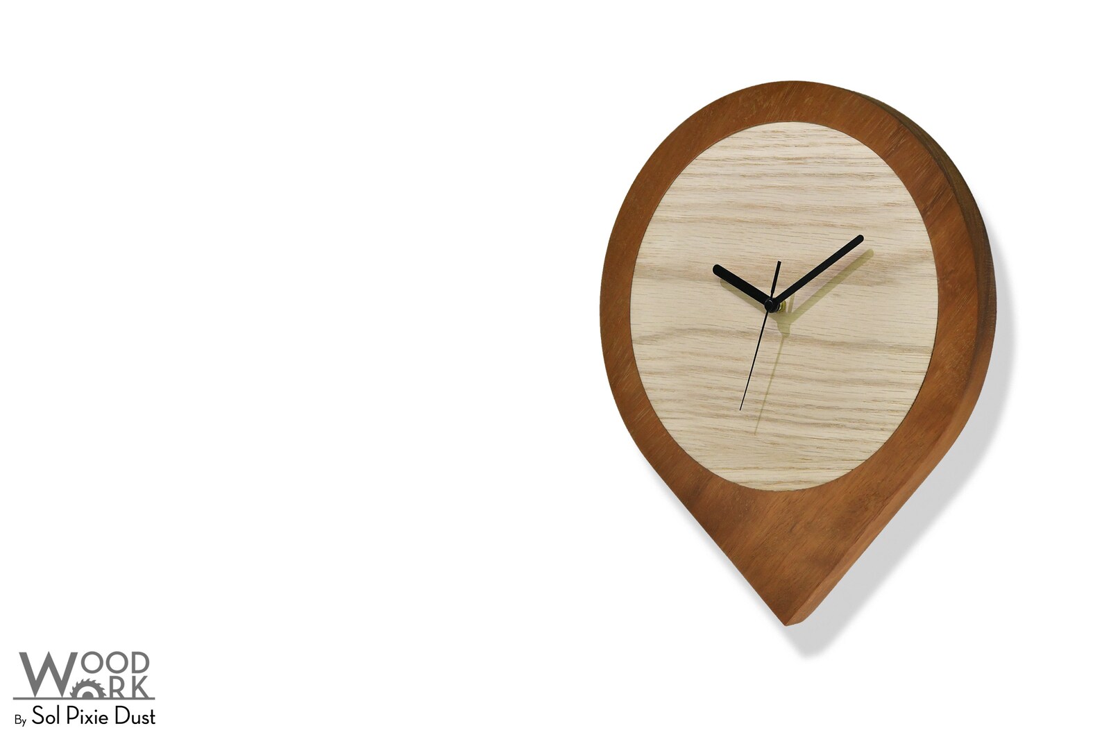 Pin Clock Natural Wood Face - Simple & Trendy Decor - Solid Iroko Wood ...