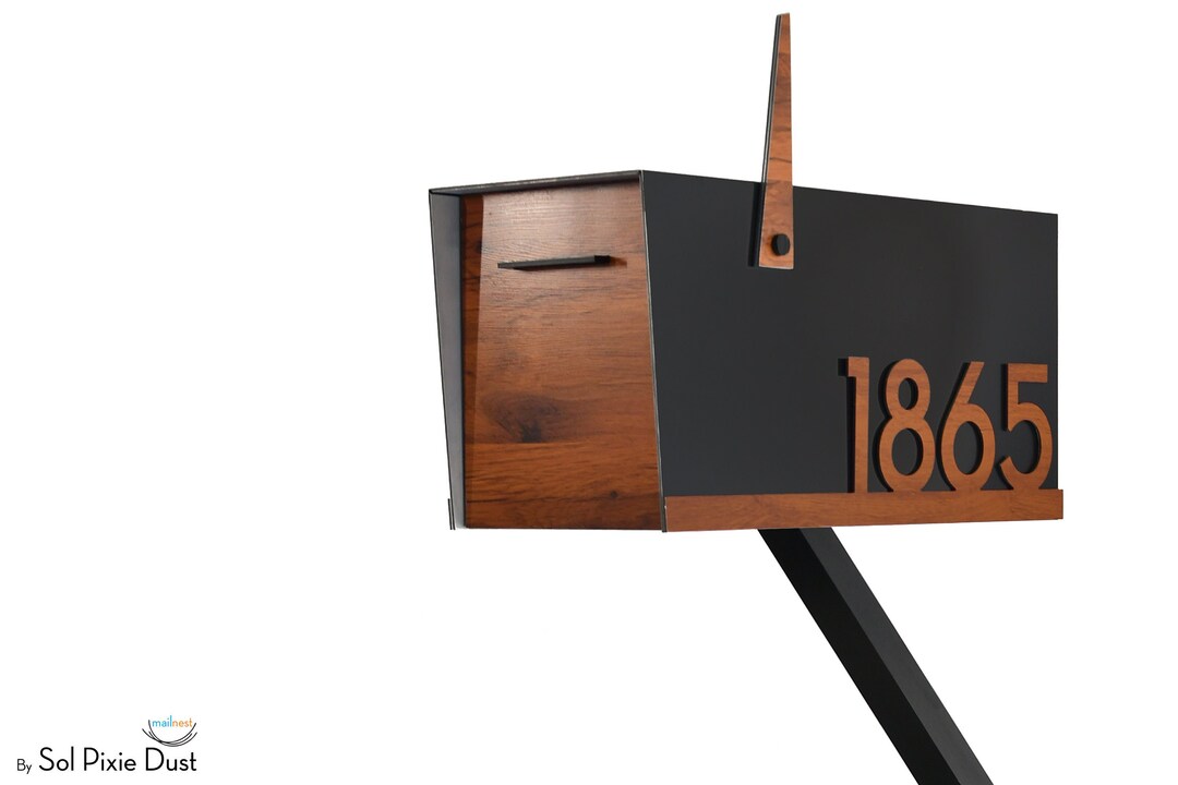 Contemporary Post Mounted Mailbox, Aluminum Black Body With Aluminum ...