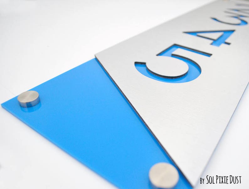 Modern House Numbers Alucobond With Blue Acrylic Vertical - Etsy
