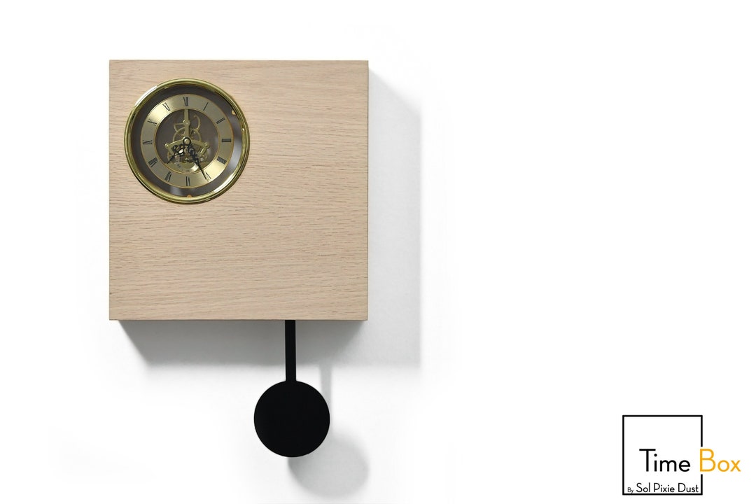 Wooden Time Box Skeleton Clock Face Wall Clock - Natural Wood ...