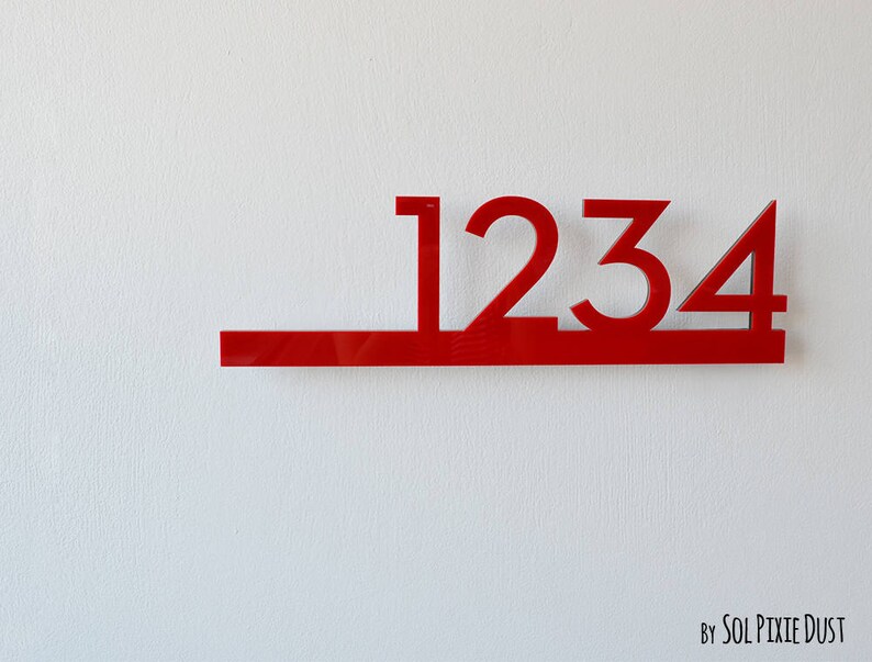 Modern House Numbers Dark Red With Black Acrylic - Etsy