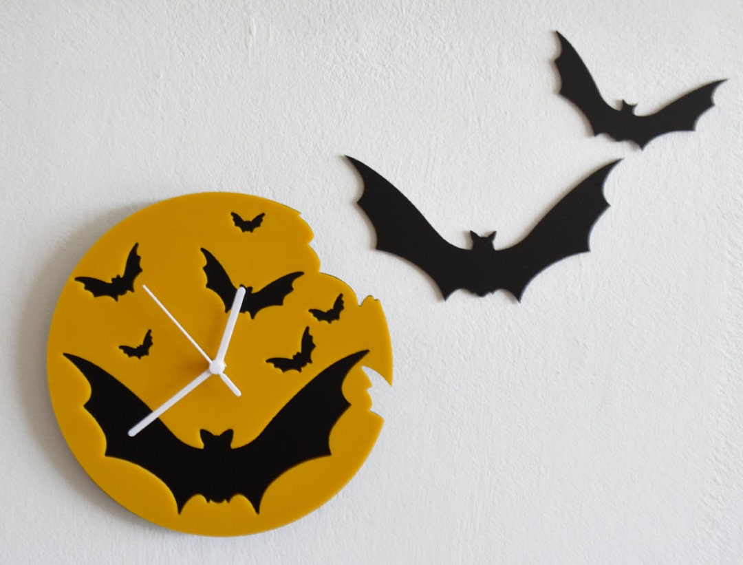 Bats - Black & Yellow Silhouette - Wall Clock - Etsy