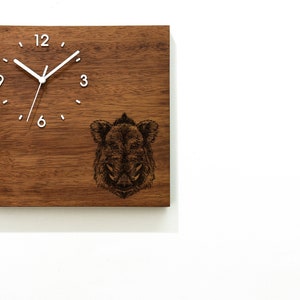 Solid Wood Wall Clock Wild Boar Wood Laser Engraved - Etsy