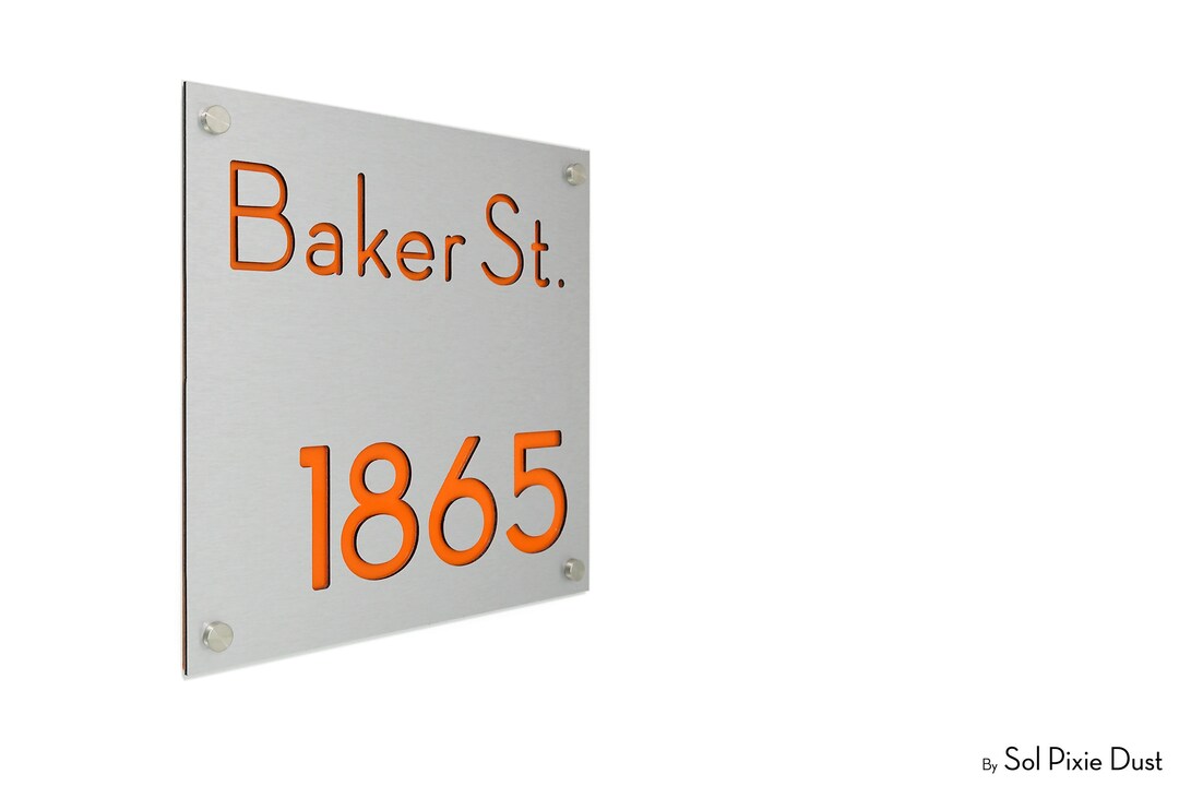Modern House Numbers, Square Aluminum With Orange Acrylic ...