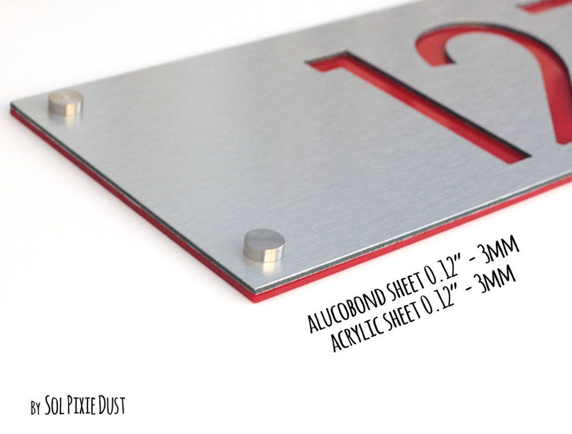 Modern House Numbers, Alucobond With Red Acrylic - Vertical 2 ...