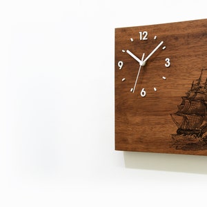 Solid Wood Wall Clock - Big Sailing Ship - Wood Laser Engraved ...