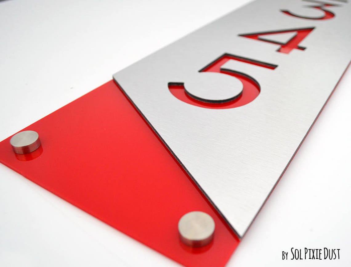 Modern House Numbers, Alucobond With Red Acrylic - Vertical 3 ...