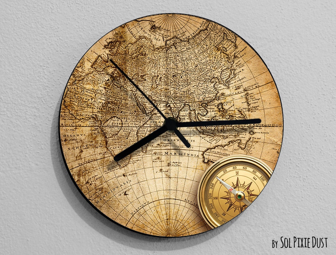 Vintage Old Map Compass - Wall Clock - Etsy