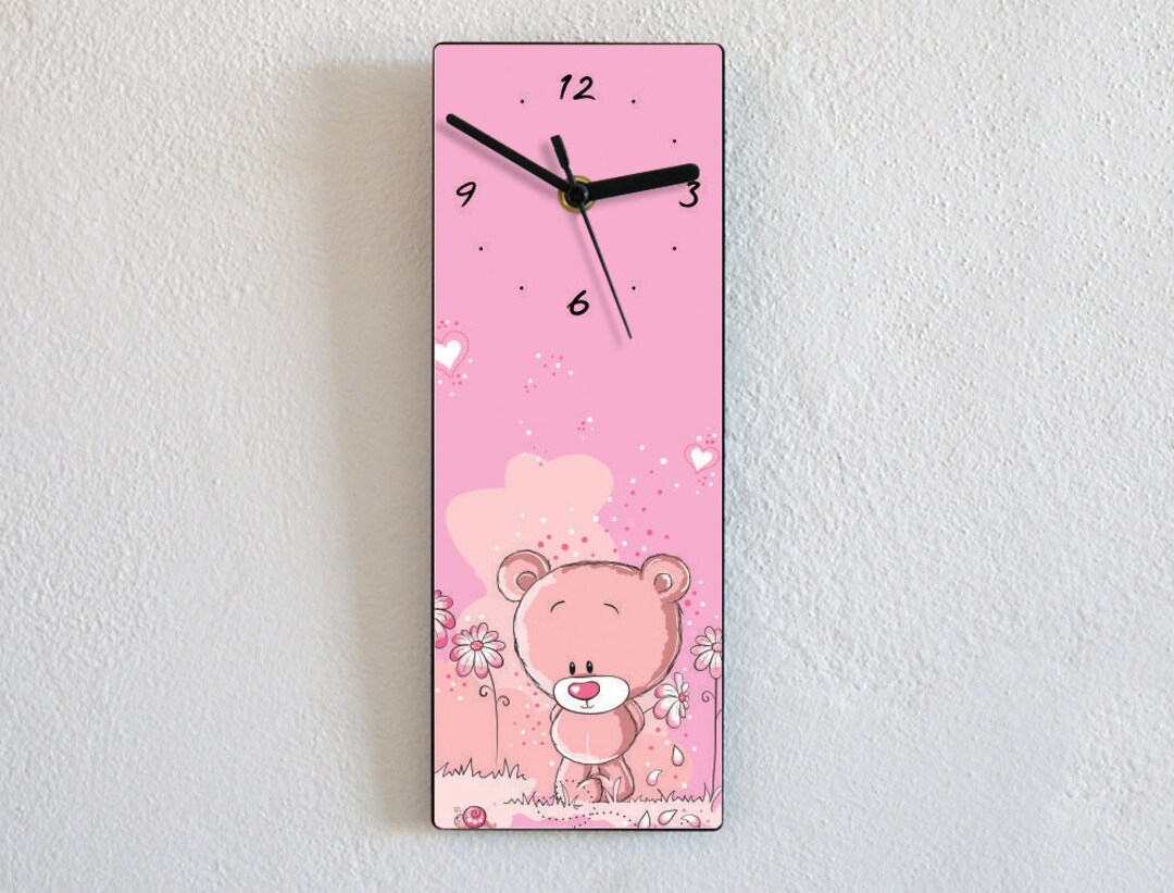 Girls Pink Teddy Bear - Wall Clock - Etsy