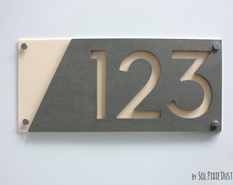 Modern House Numbers Concrete With Red Acrylic Contemporary | Etsy