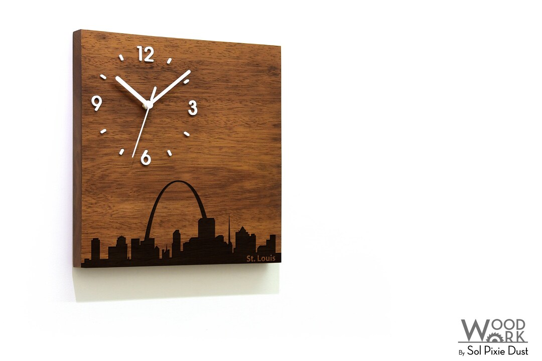 Solid Wood Wall Clock - Gateway Arch St. Louis - Wood Laser Engraved ...