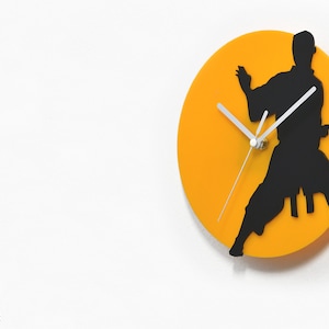 Karate Silhouette Wall Clock - Yellow & Black Silhouette - Sport Decor ...