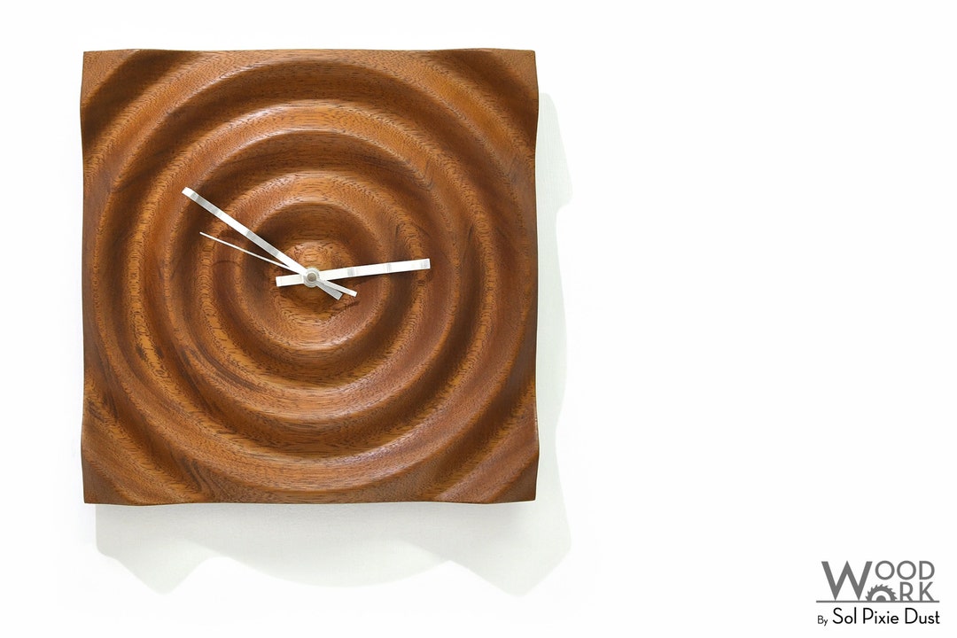Wooden 3D Ripple Drop - Solid Wood Wall Clock - Massive Wood Iroko ...