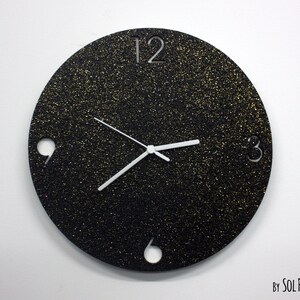 Shimmer / Black Granite Gold Glitter Concrete Wall Clock / Modern ...