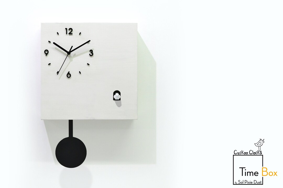 Modern Cuckoo Bird Time Box Clock - White Chalk - Secret Compartment ...