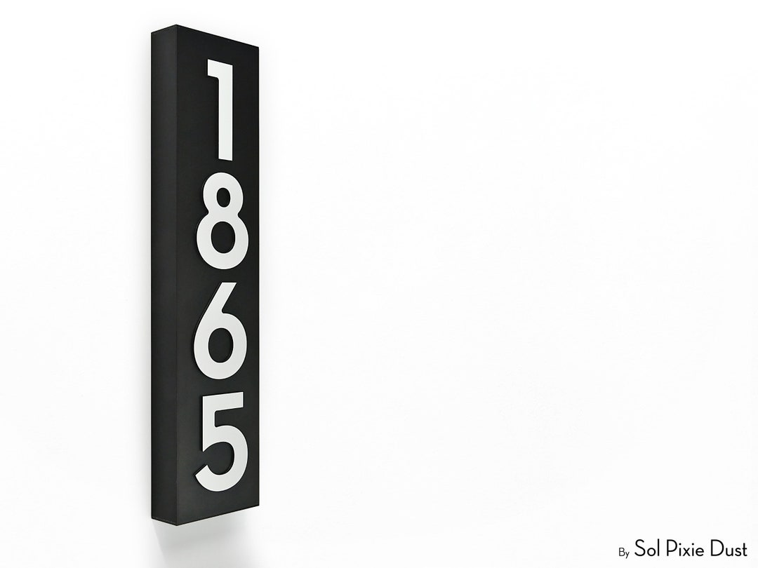 Modern House Numbers - Aluminum Hollow Bar Rectangle Vertical - Black ...
