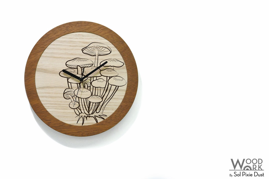 Wooden Round Clock - Laser Engraved - Simple Solid Wood Clock ...